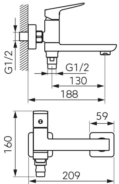 Ferro Vitto Verdeline, nástěnná vanová baterie s otočnou výlevkou, chrom lesklý, BVI1RVL