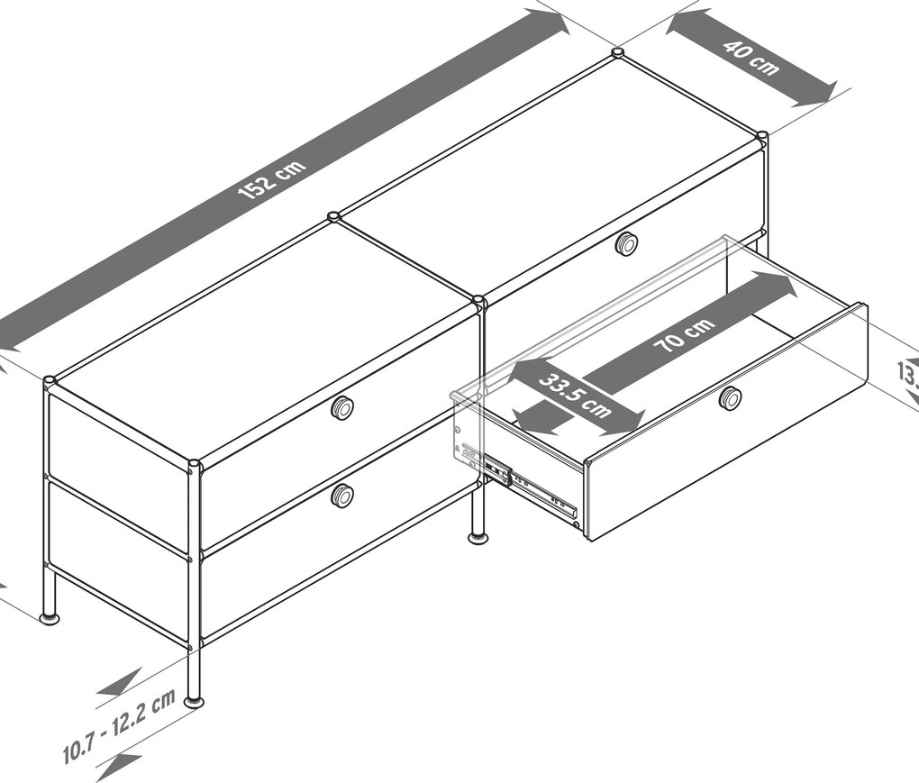 Tchibo - Nízká kovová skříňka »Cn3« se 4 zásuvkami - barva: chrom