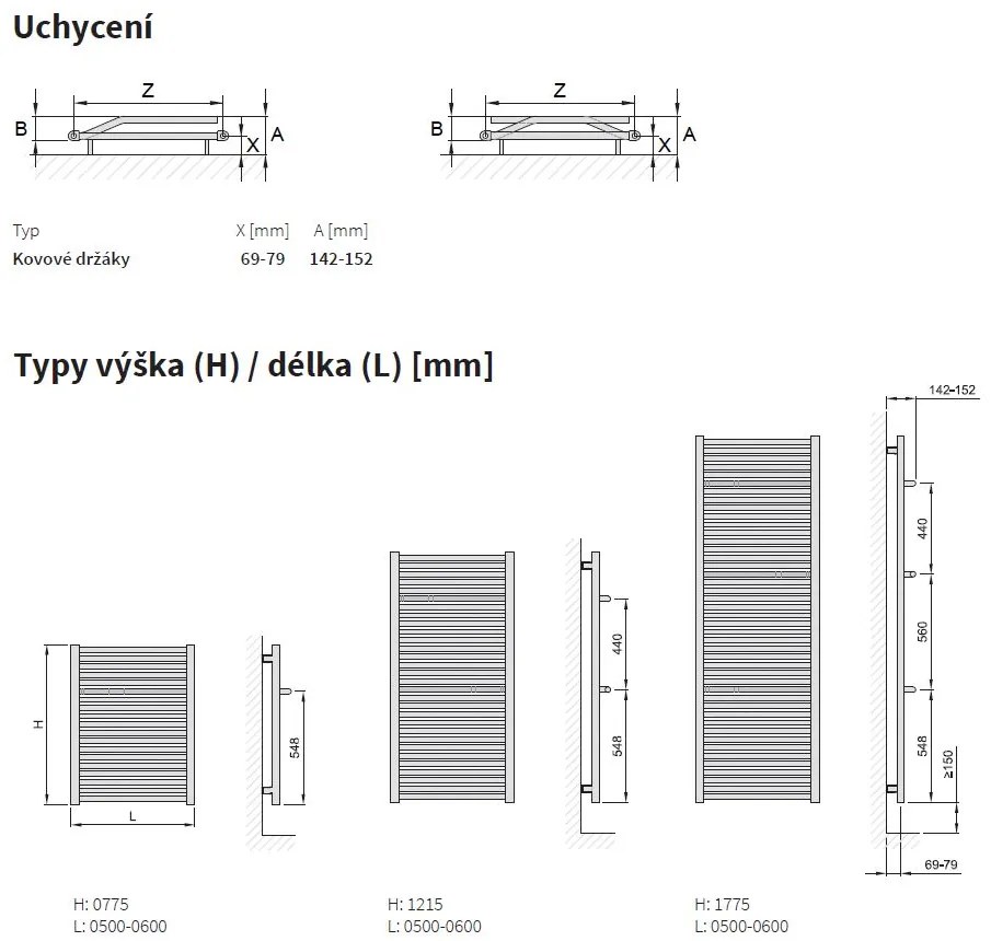 Isan Avondo topný žebřík 775/500 DLNN07750500 Barva ISAN: Lávový popel - struktura S33 (27)