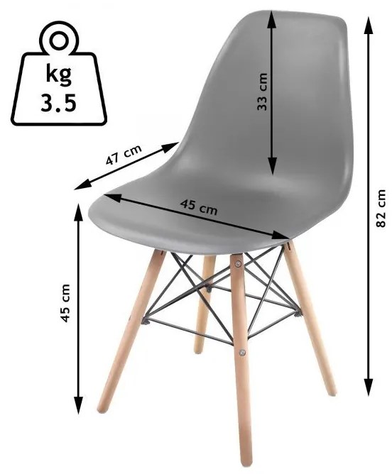 Miadomodo 80543 Miadomodo Sada 8 jídelních židlí s plastovým sedákem, šedá