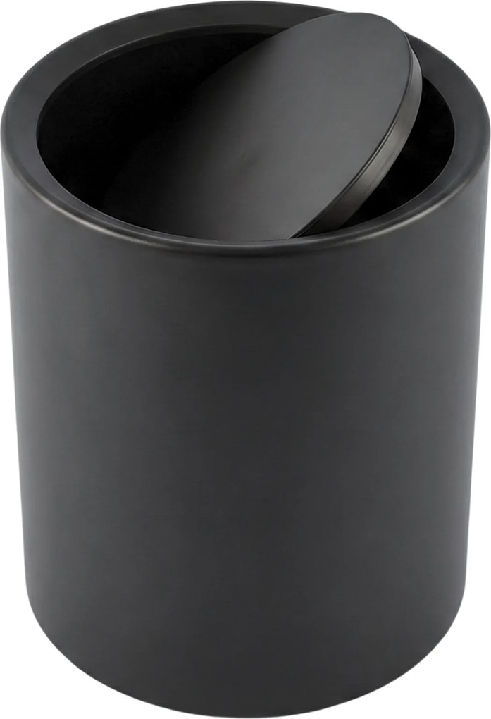 Koupelnový odpadkový černý koš RUND, 6 l