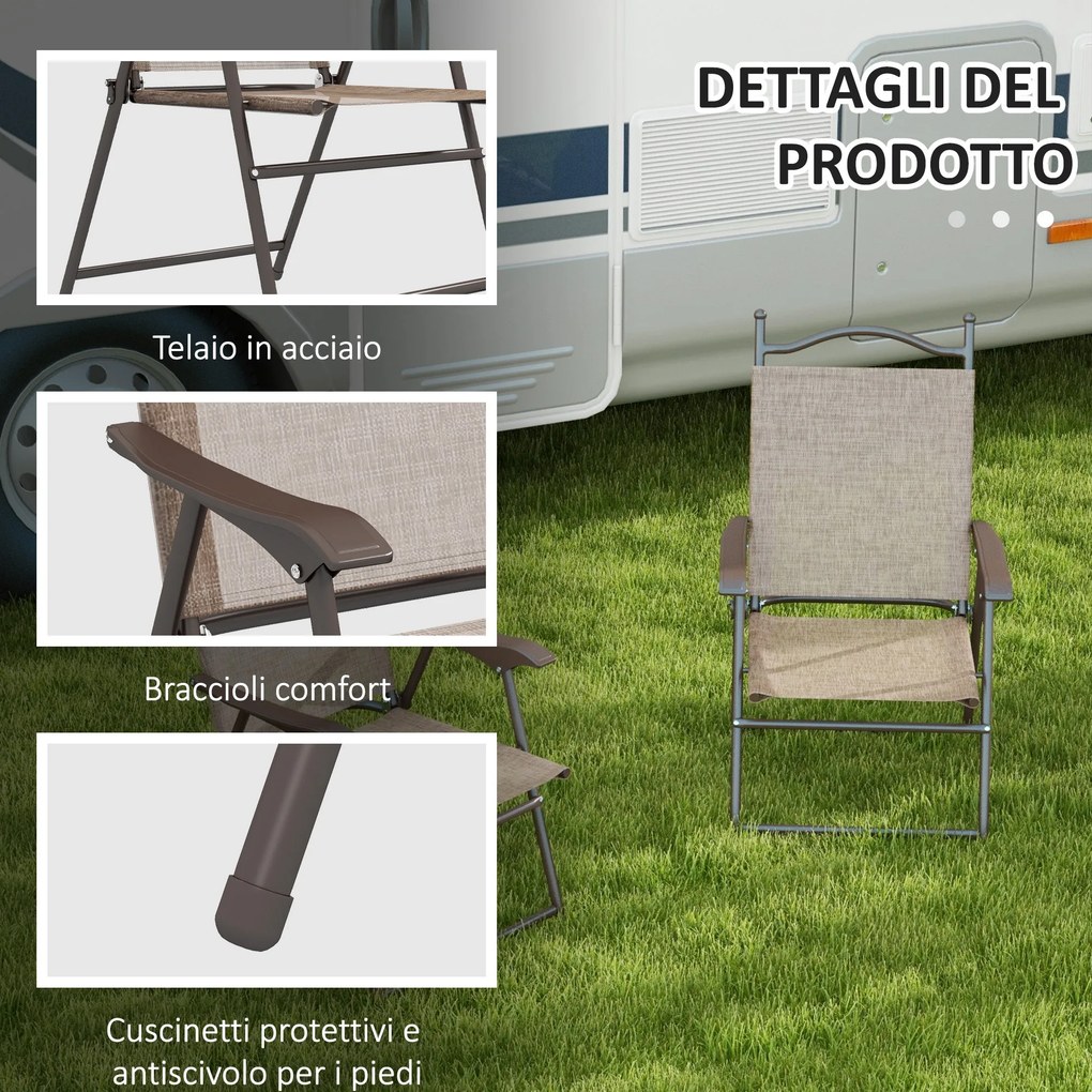 Outsunny Sada 2 Skládacích Zahradních Křesel, Venkovní Křesla s Opěrkami a Prodyšným Materiálem Sedáku, Hnědá