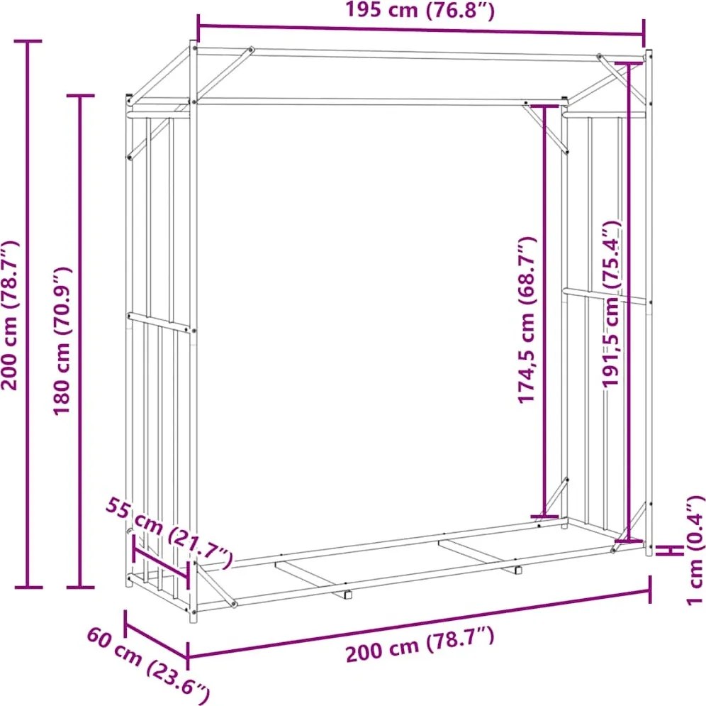 vidaXL Stojan na palivové dřevo s krytem proti dešti 200x60x200 cm [4104957]