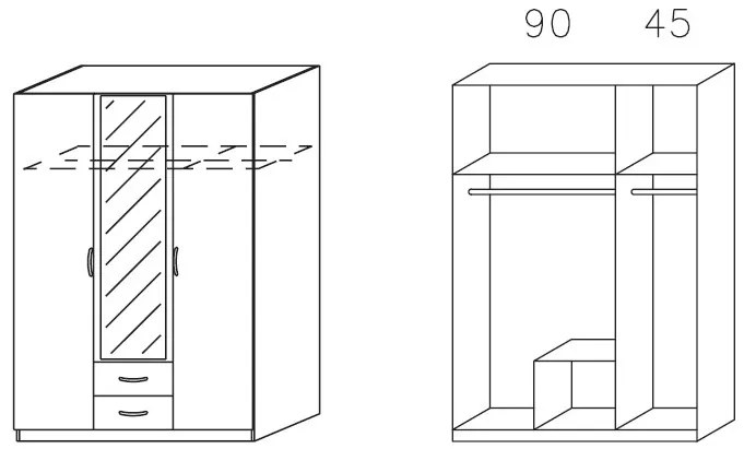 Šatní skříň se zrcadlem Case, 136 cm, dub artisan