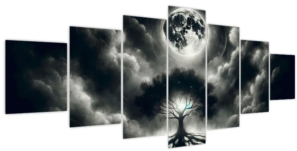 Obraz - Černobílý strom v úplňku (210x100 cm)