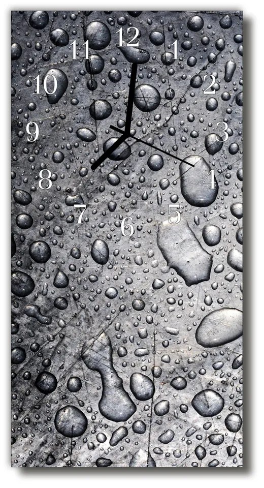 Skleněné hodiny vertikální Kvapky vody, šedá voda 30x60 cm