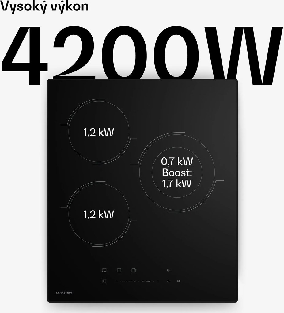 Klarstein Velaire sklokeramická varná deska | Elegantní, minimalistická, úsporná na prostor | 3 varné zóny | 4100 W | 45 cm