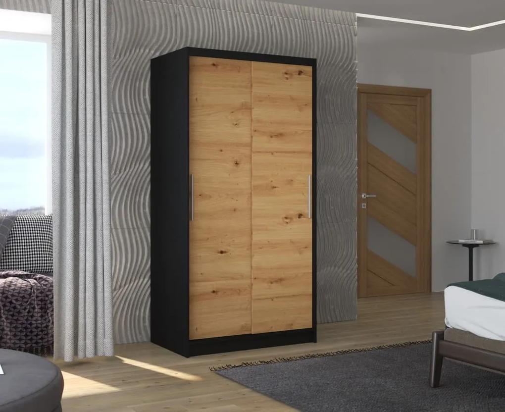 Šatní skříň s posuvnými dveřmi Collin - 100 cm Barva: Bílá/dub Sonoma