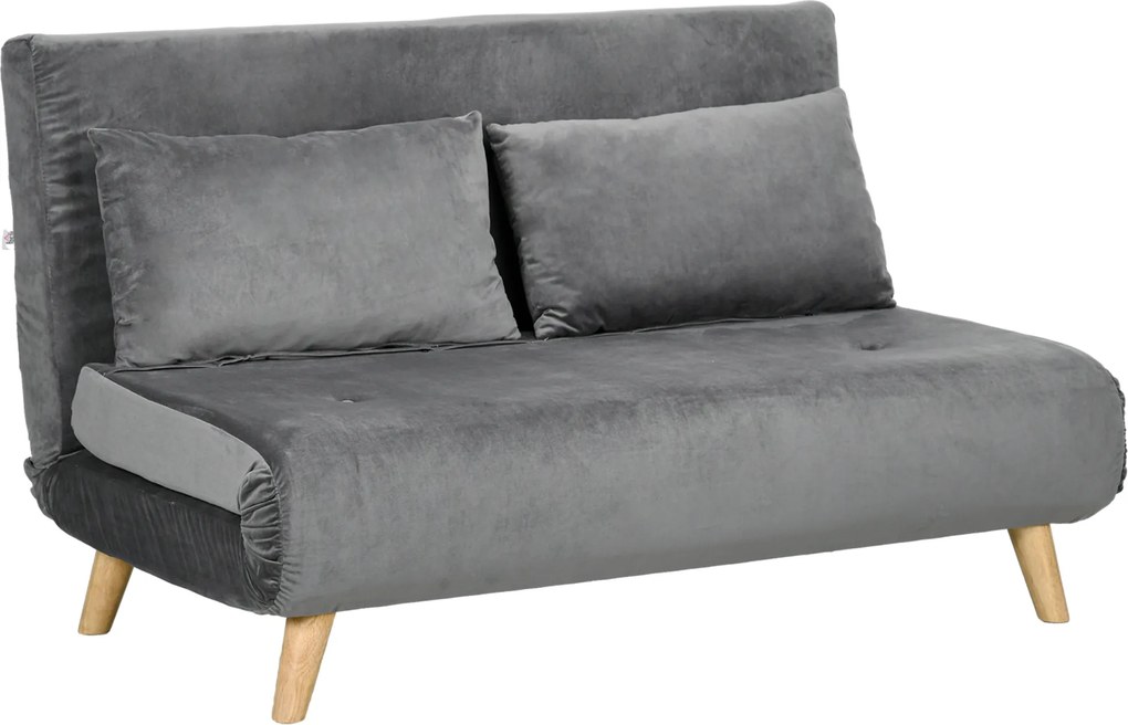 HOMCOM 2místná rozkládací pohovka s funkcí lůžka, rozkládací pohovka s nastavitelným opěradlem, šedý sametový vzhled, 130 x 78 x 79 cm do obývacího p…