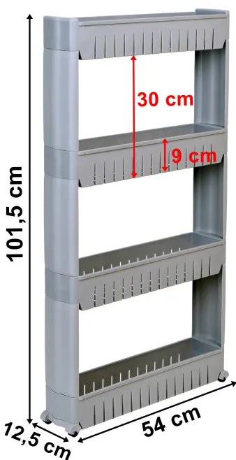Pojízdný regál OSMERA 4 police šedý