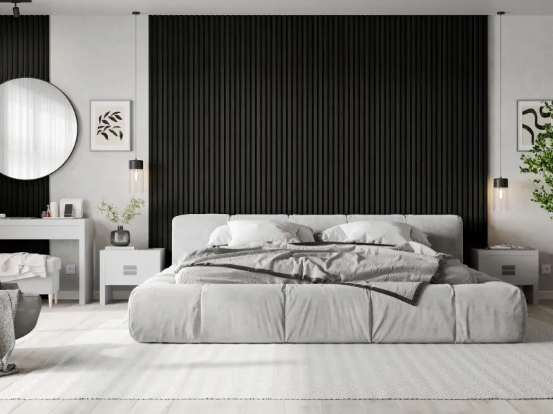 Mexen Lam-F, akustické stěnové lamely 275 × 30 cm, plstěný podklad 8 mm, technická dýha, dub černý stříbřitý, S105-275307-3015-025