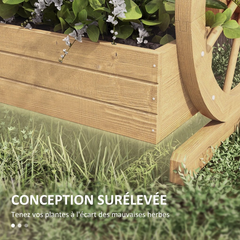 Outsunny Čtvercový vyvýšený záhon 3 patra v rustikálním stylu s 2 kolečky, jedlové dřevo, odvodňovací otvory, rozměry 62D x 61Š x 57V cm