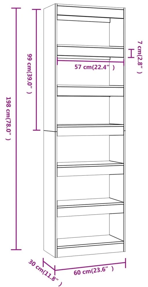 Knihovna / dělicí stěna bílá s vysokým leskem 60 x 30 x 198 cm - Default Title