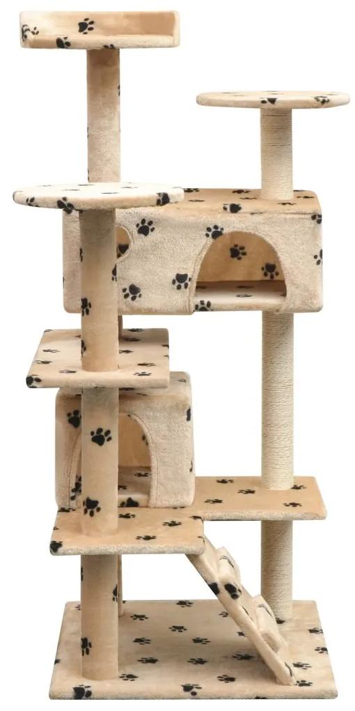 Škrabadlo pro kočky - sisalové sloupky - béžová potisk tlapek | 125 cm
