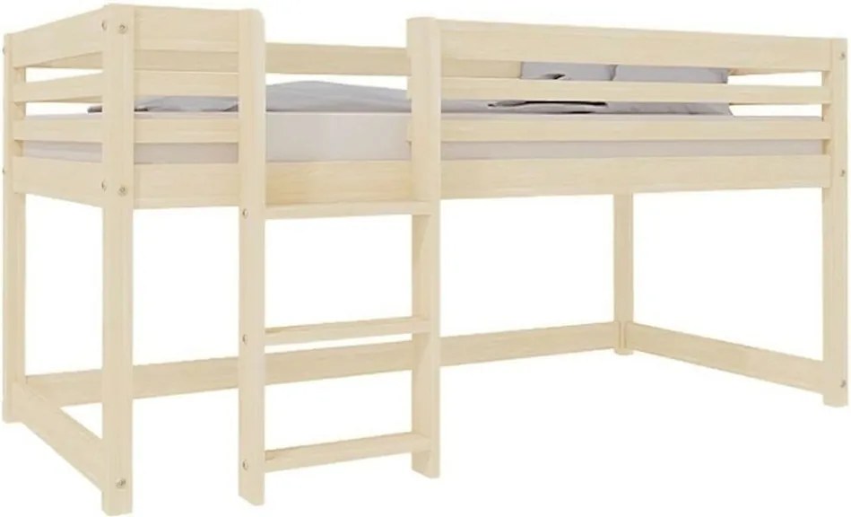 Benlemi Nízká vyvýšená postel TULY s žebříkem 90x200 cm Zvolte barvu: Bílá, Zvolte stranu: Vlevo, Zvolte variantu: Se závěsem