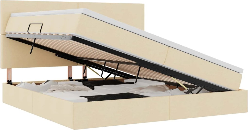 Postel s úložným prostorem a matrací Krémová 200 x 200 cm 3371743
