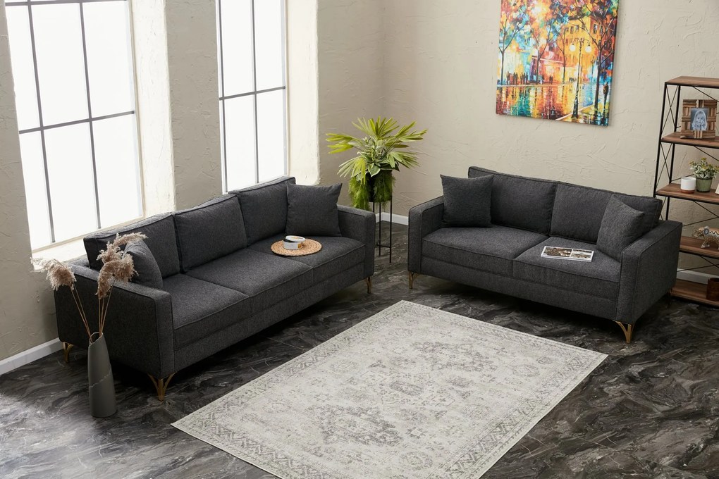Hanah Home Třímístná pohovka BERLIN antracitová se zlatou 222 cm 825BLC2795