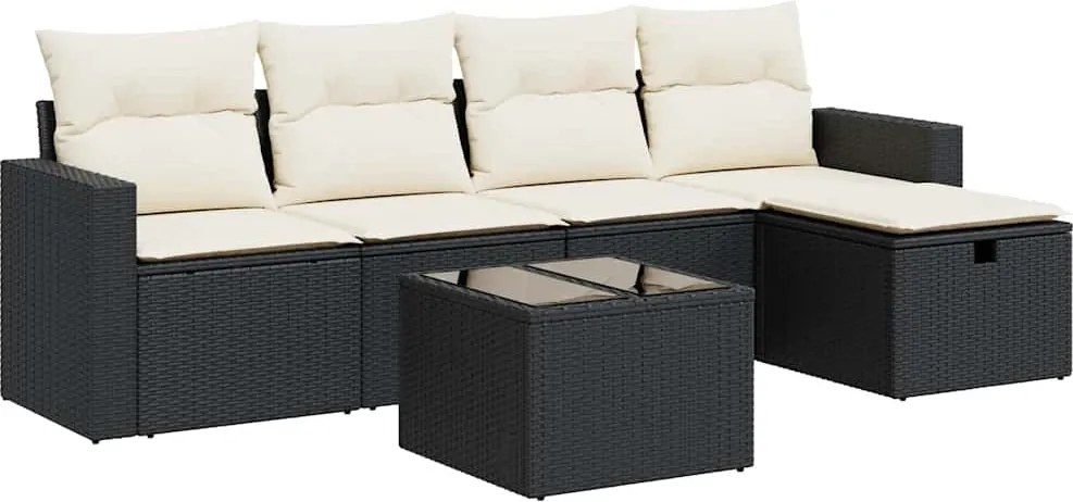 6dílná zahradní sedací souprava s poduškami černá polyratan 3325372