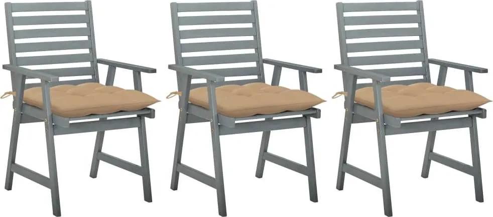 vidaXL Zahradní jídelní židle s poduškami 3 ks masivní akáciové dřevo [3064442] Barva: Béžová