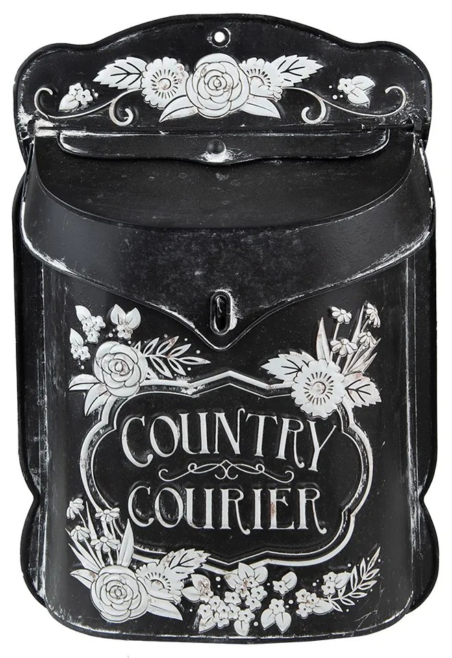 Černá antik poštovní schránka s květy Country Courier - 26*10*35 cm