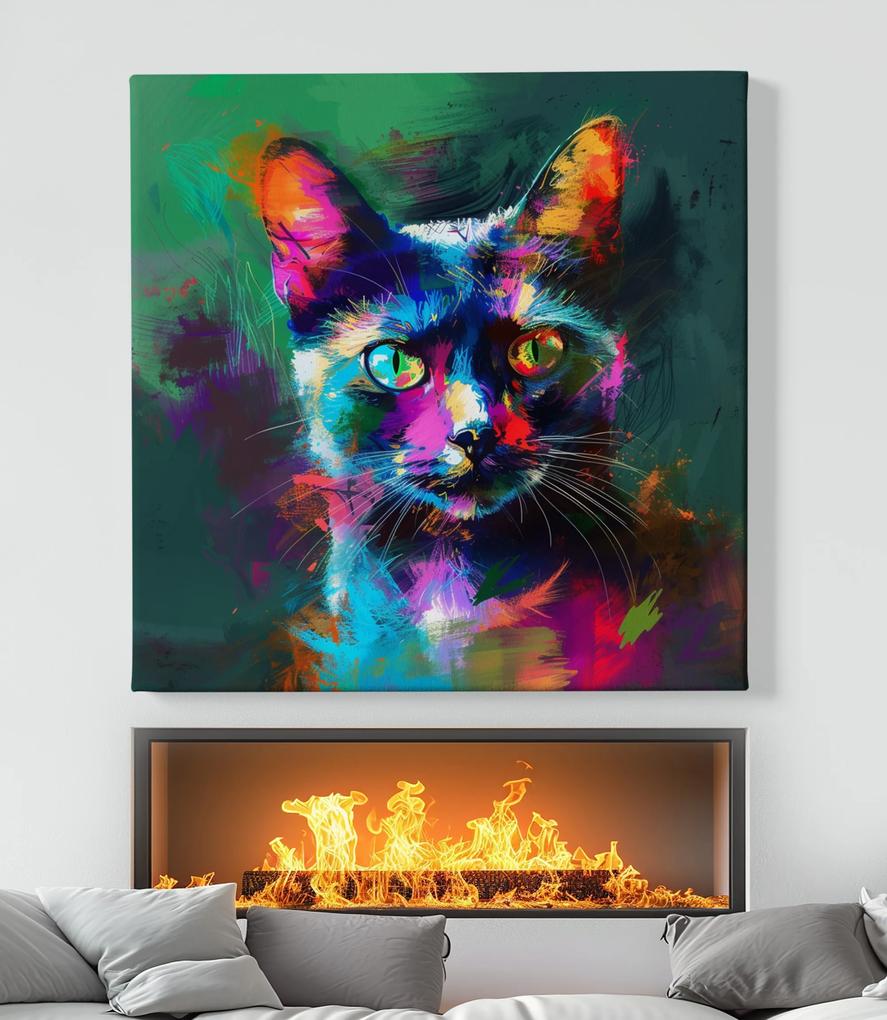 Obraz na plátně - Kočka s divokým pohledem FeelHappy.cz Velikost obrazu: 120 x 120 cm