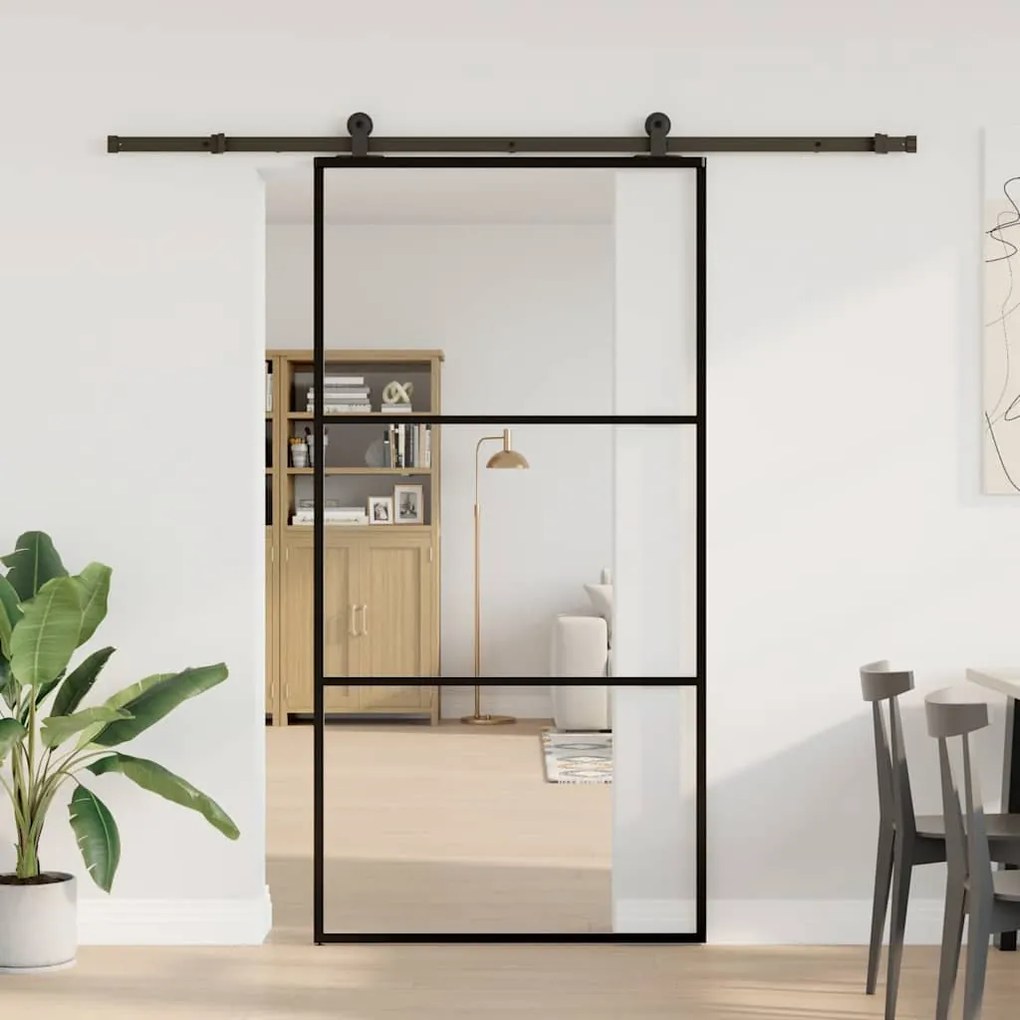 Posuvné dveře s kováním 102x205 cm ESG sklo a hliník 3332808