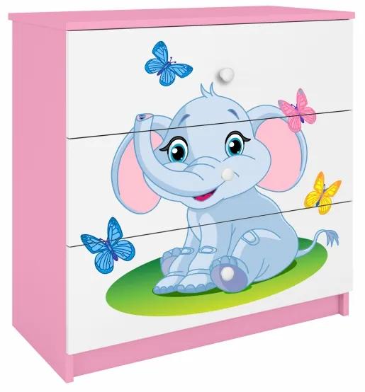 KOCOT KIDS Komoda - BABYDREAMS, matná bílá/růžová, různé motivy na výběr Motiv: slon