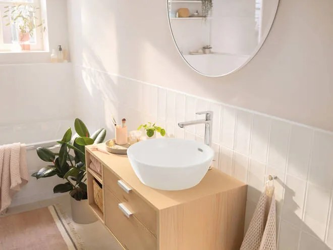 Hansgrohe Rebris S, vysoká umyvadlová baterie 240 s odtokovou soupravou s táhlem, CoolStart, EcoSmart, chromová, 72590000
