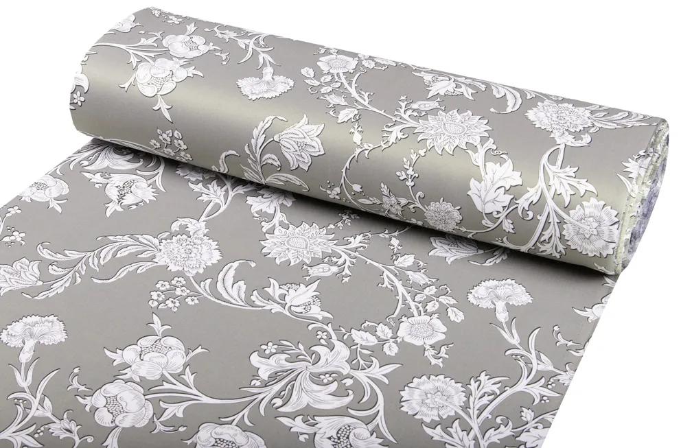 Biante Dekorační povlak na polštář s lemem PM-021 Zámecké květy na šedobéžovém 35 x 45 cm
