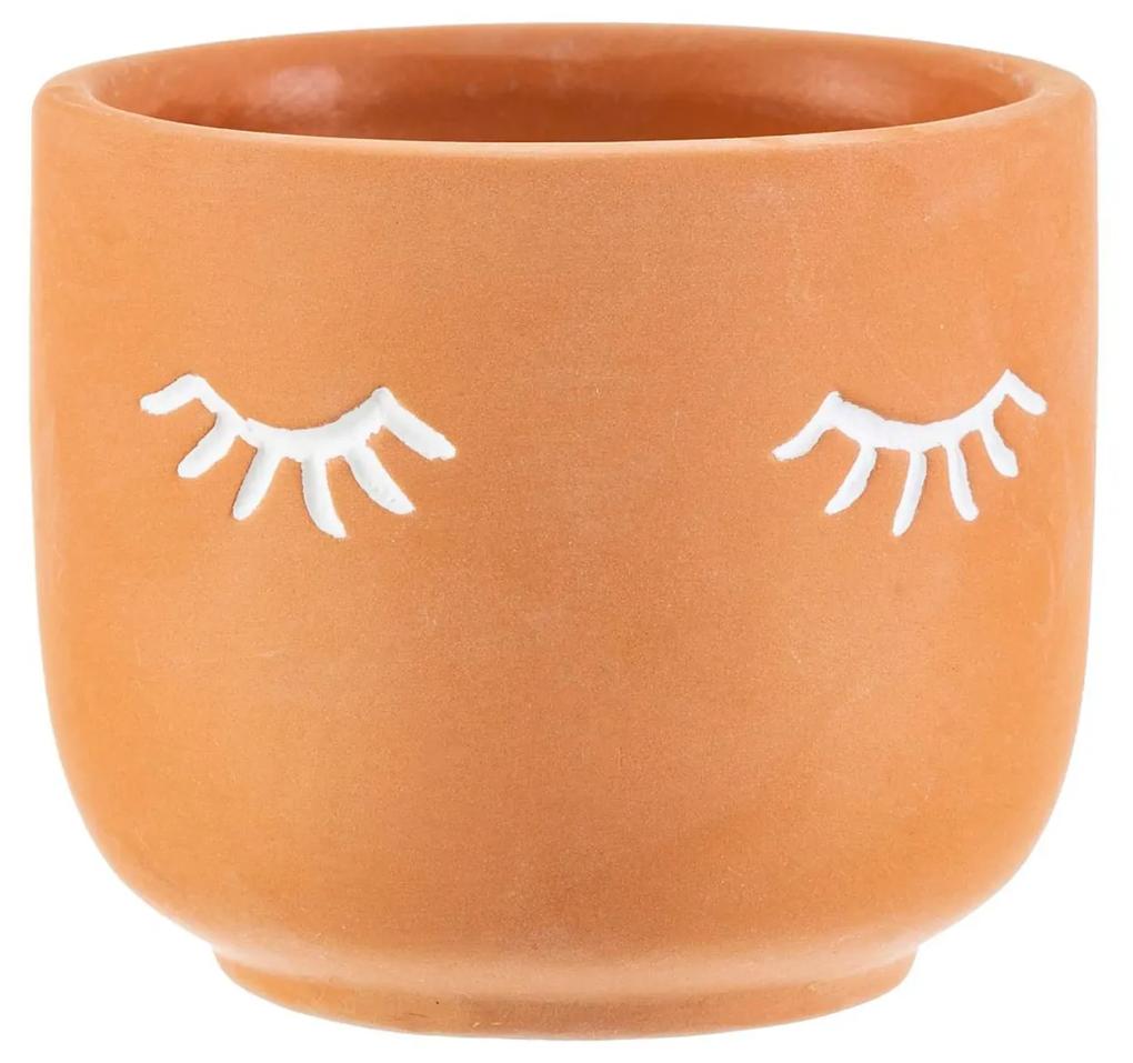 sass & belle Keramický obal na květináč Mini Eyes Shut, hnědá barva, keramika
