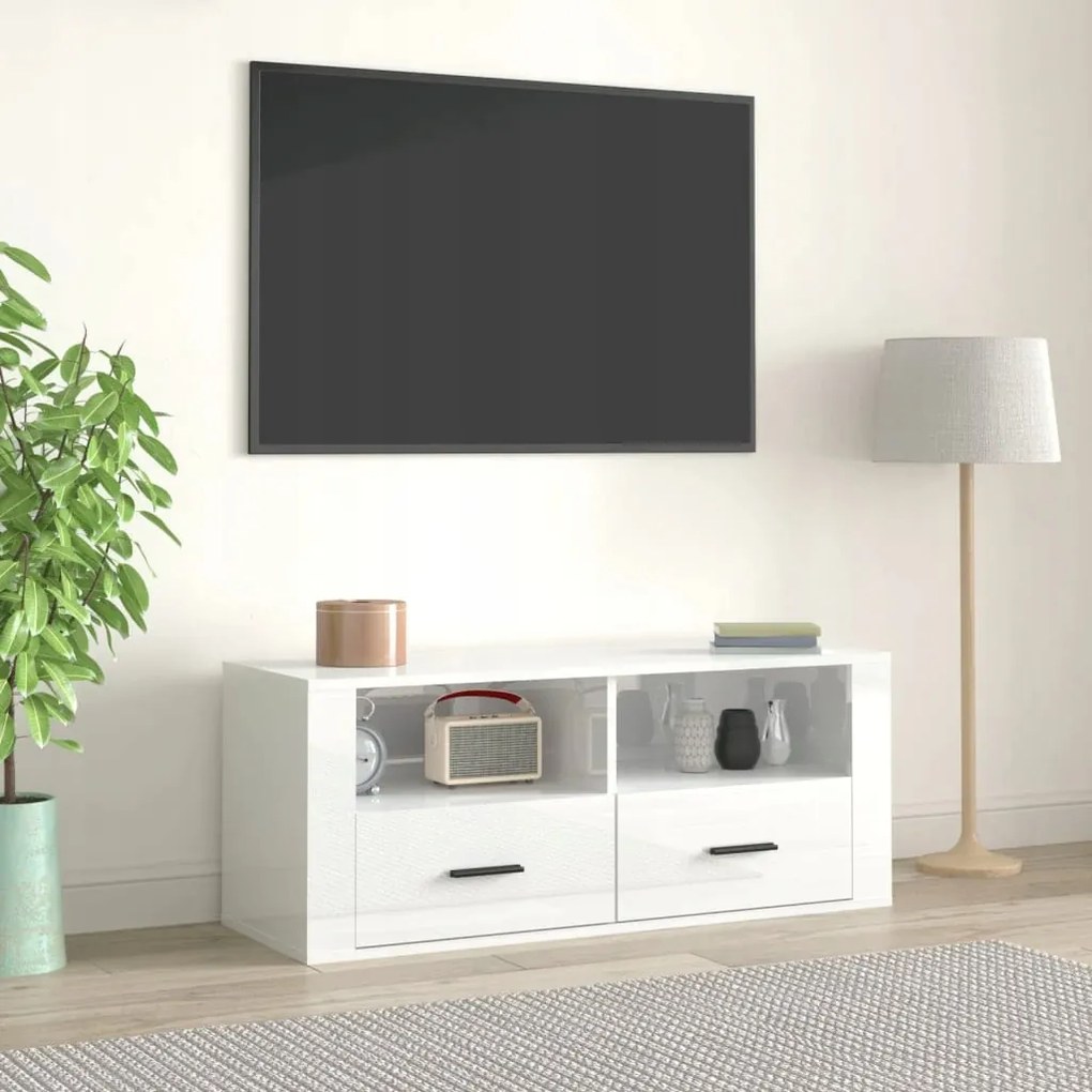 Tv Skříňka 100 X 35 X 40 Cm Kompozitní Dřevo Bílá s vysokým leskem