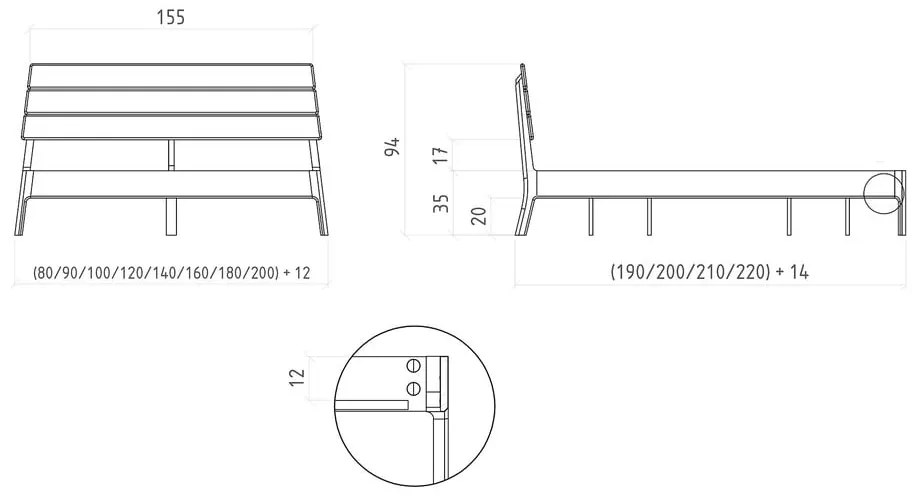 Dvoulůžková postel z dubového dřeva v přírodní barvě 180x200 cm Twig – The Beds