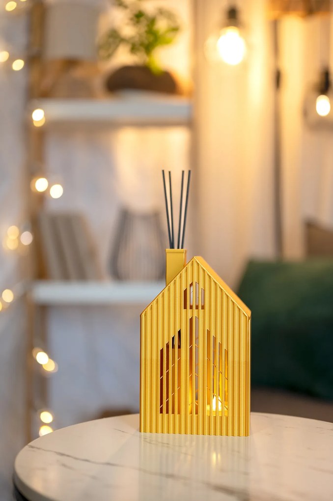 DOMEČEK CASETTA - Aroma difuzér a LED svíčka , zlatá
