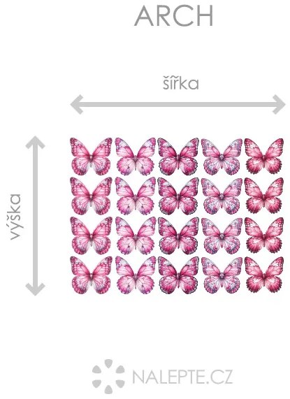 Motýlci na zeď růžoví 20 ks textilní přelepitelná samolepící dekorace na zeď 20 ks šíře 6 cm