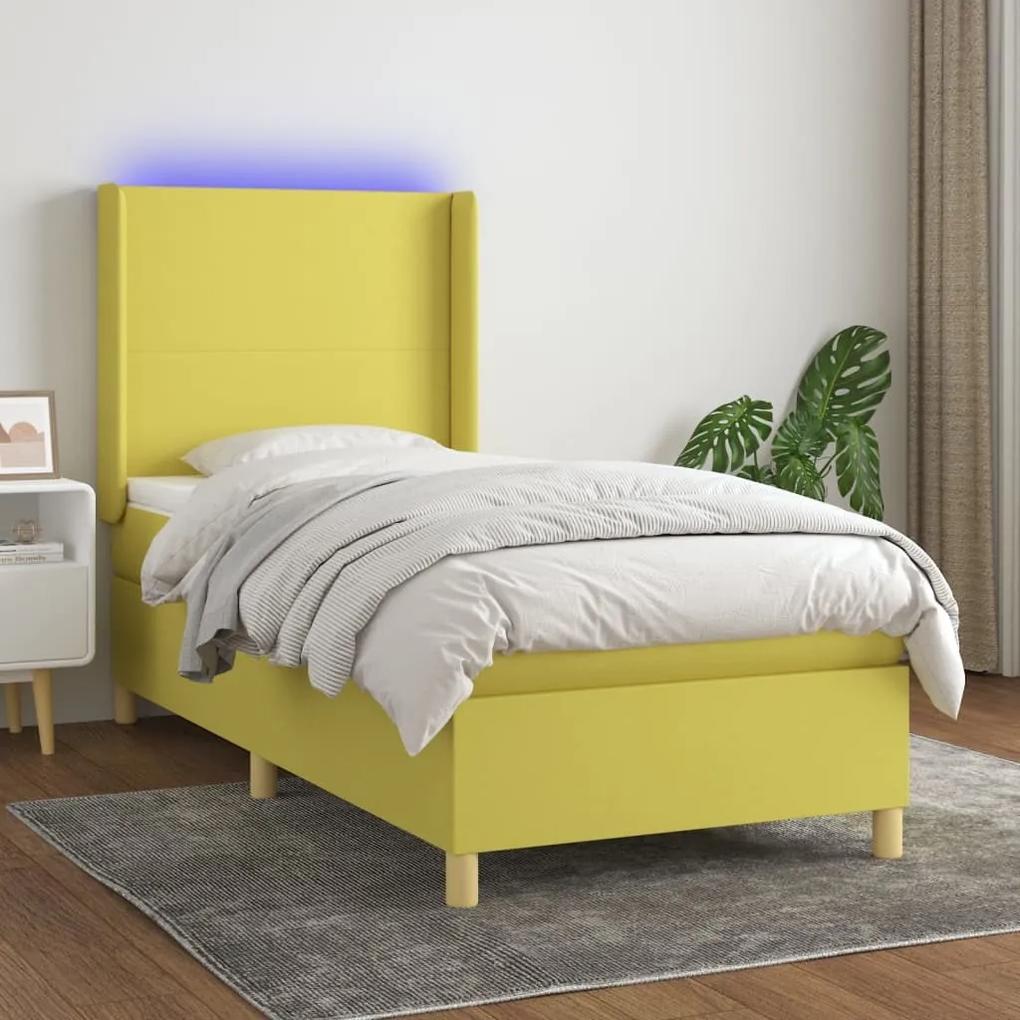 vidaXL Box spring postel s matrací a LED 100x200 cm textil [3138698] Barva: Modrá
