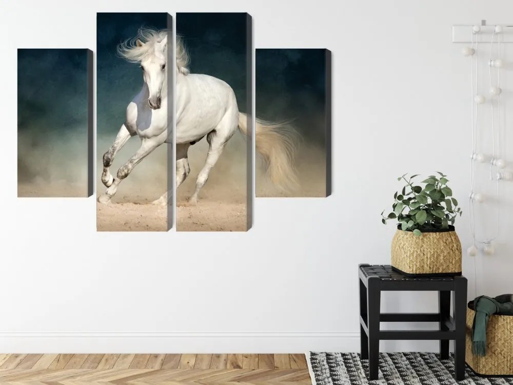 Vícedílný obraz Bílý Kůň Ve Cvalu Nedostatek Nedostatek Přírodní plátno 80x60