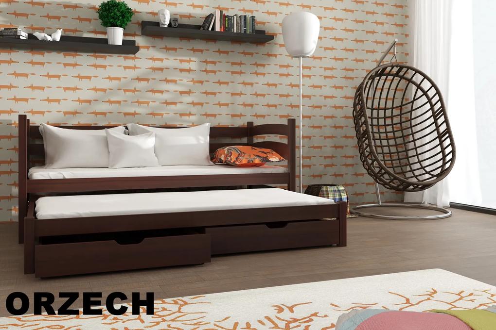Dřevěná postel TOSIA 90x190 cm s přistýlkou a úložným prostorem masiv OŘECH