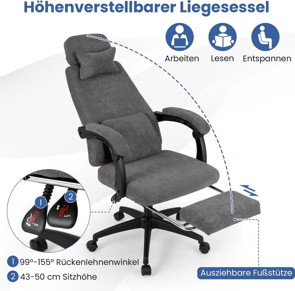 Costway Ergonomická kancelářská židle s výsuvnou opěrkou nohou a nastavitelným