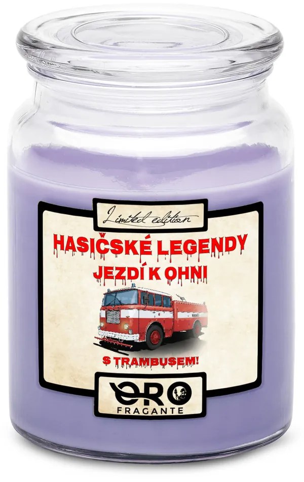 Svíčka Hasičské legendy – Trambus (Vůně svíčky: Levandule)