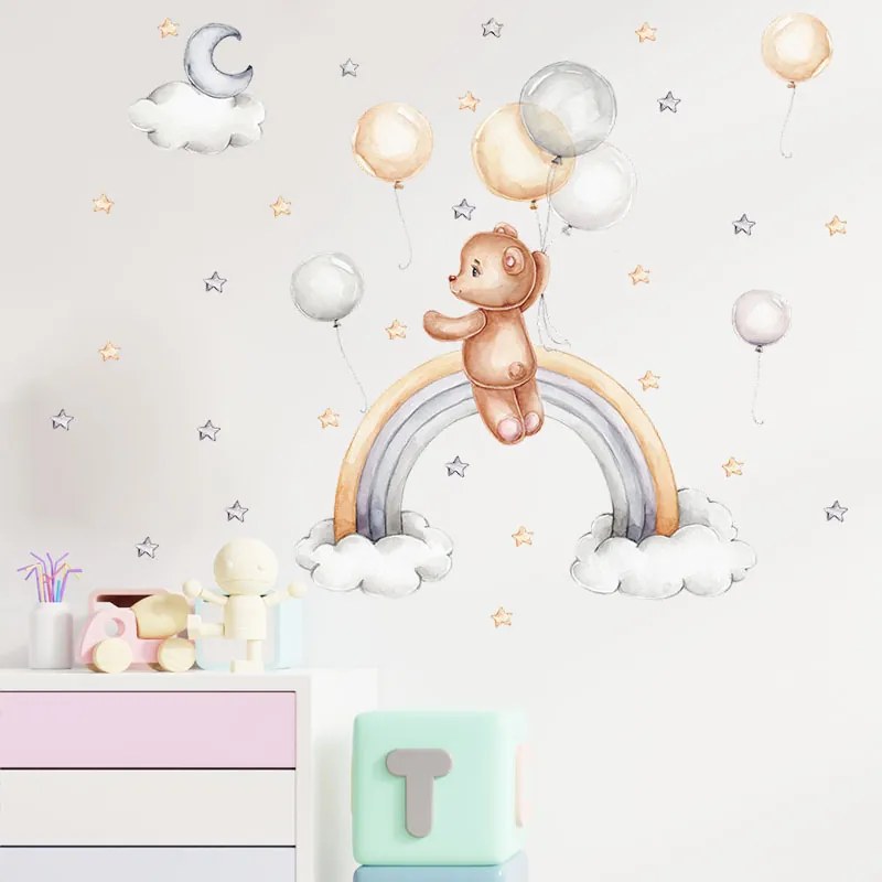 PIPPER | Samolepka na zeď "Medvídek s balony" 47x56cm