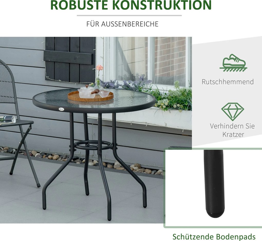 Outsunny zahradní stolek zahradní stolek zahradní nábytek balkonový stolek bistro stolek s otvorem pro slunečník tvrzené sklo + kov černý Ø80 x 72 cm…