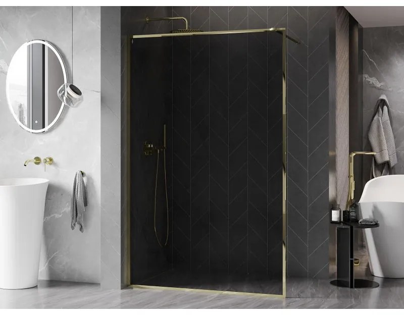 Mexen, Mexen Kioto-XF sprchová stěna s rámem 50 x 202 cm, grafit 10 mm, zlatá - 800-050-104-50-40-X
