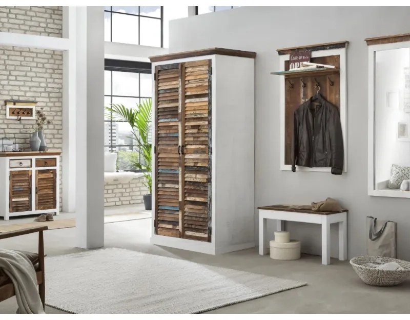 furniture-nabytek.cz - Masivní 2-dveřová komoda Perano z recyklovaného tvrdého dřeva, lakovaná, bílá/barevná – 90×42×95 cm