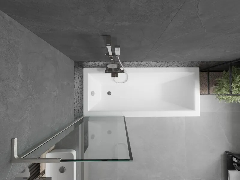 Mexen Next L, 1-křídlová vanová zástěna 60 x 150 cm, 6mm čiré sklo-černý vzor, 6mm čiré sklo, profil broušená ocel, 895-060-000-03-70-97