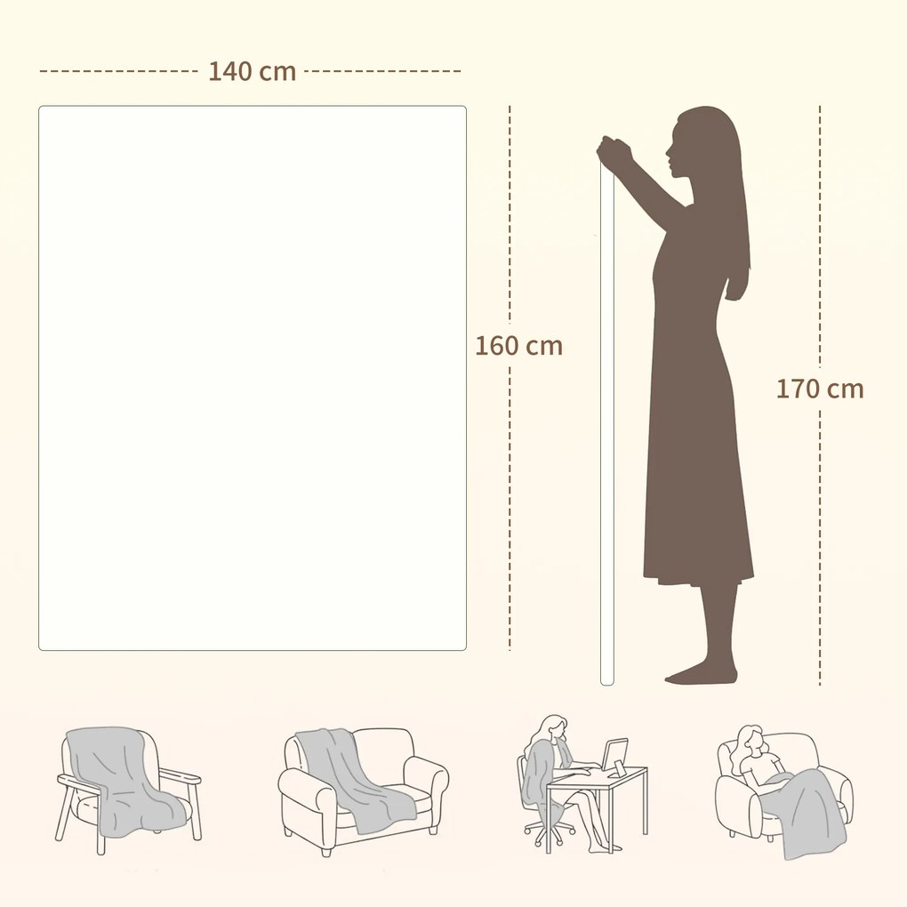 HOMCOM elektrická deka 160x140 cm s 5 úrovněmi tepla a 2 nezávislými zónami ovládání, z bílého polyesteru