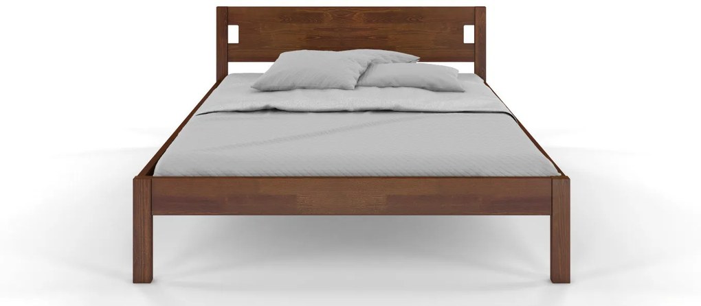 Dřevěná postel Visby LAXBAKEN z borovice / 120x200 cm, barva ořech