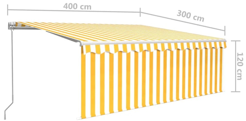 vidaXL Marketos Ručně zatahovací markýza s roletou 4 x 3 m žlutobílá