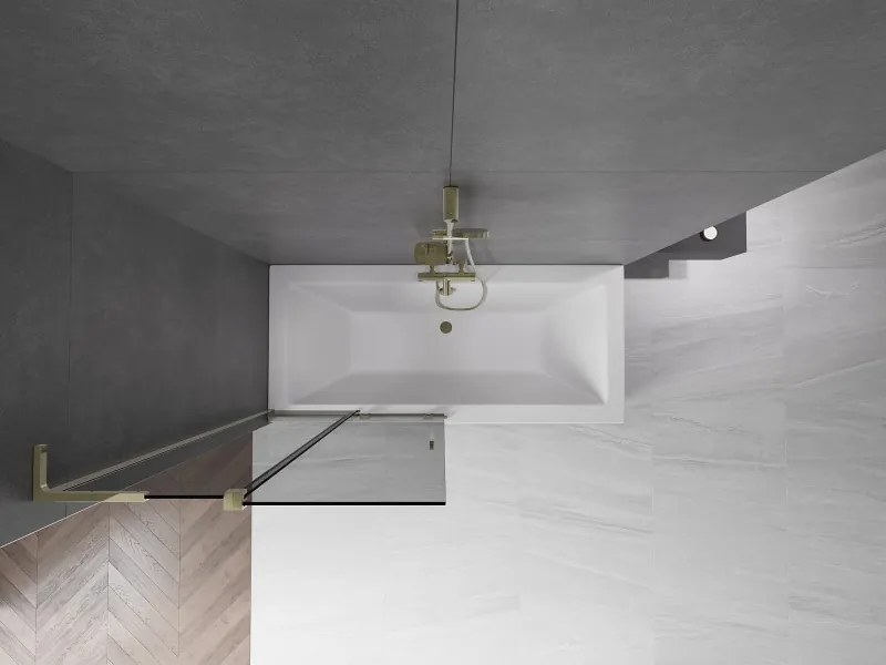 Mexen Velar L, 2-křídlová posuvná vanová zástěna 90 x 150 cm, 8mm šedé sklo, zlatá lesklá, 896-090-003-41-50