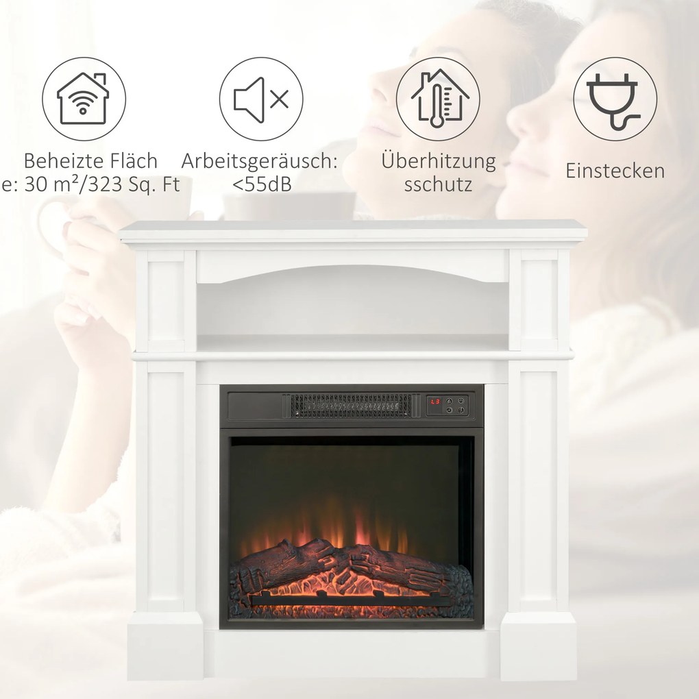 HOMCOM Elektrokamin s 3D LED efektem plamene, topná kapacita 30 m², dálkové ovládání, bílá/černá