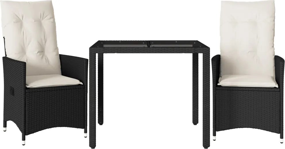 3dílný bistro set s poduškami černý polyratan 3276691